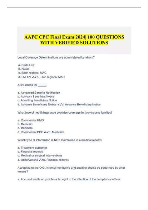 AAPC CPC Final Exam 2025 100 Correct Questions Answers 196 QUESTION WITH VERIFIED SOLUTIONS