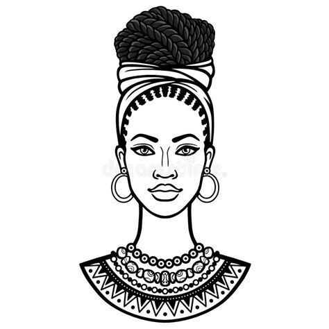 African Beauty Animation Portrait Of The Beautiful Black Woman In A Turban Ilustracja Wektor