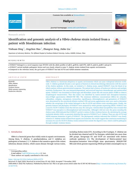 Pdf Identification And Genomic Analysis Of A Vibrio Cholerae Strain