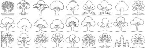 Tree Line Illustration Set Unique Tree Designs Vector Art Perfect For Environmental Projects