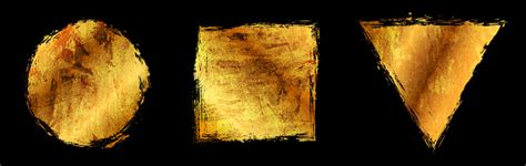 황금 페인트 브러시 스트로크는 검은 배경에 고립 된 기하학적 모양 스타일을 사용합니다 그런지 텍스처 효과 번들 그래픽 디자인 요소는 예술 광고 제안 큰 메가 또는 플래시