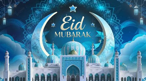 이드 무바라크는 파란색 배경에 모스크 달 별 랜턴의 그림을 휘젓는다 Eid 무바라크 이드 소원 이드 인사말 배경 일러스트 및 사진 무료 다운로드 Pngtree