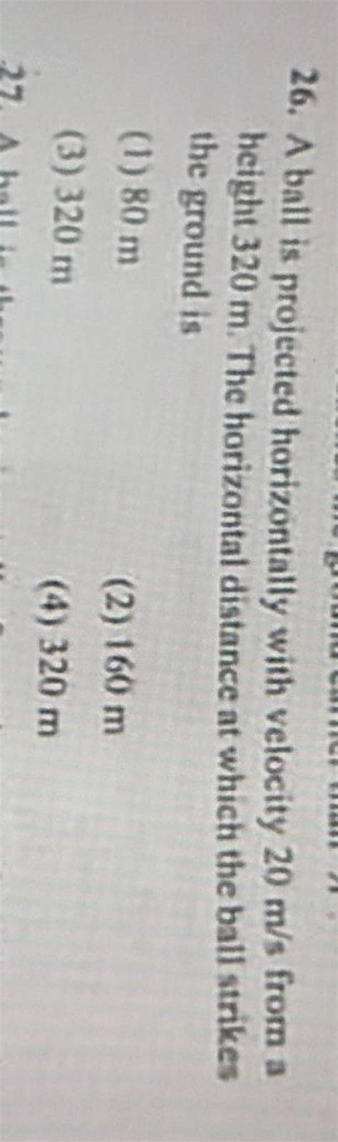 A Ball Is Projected Horizontally With Velocity 20 M S From A Height 320 M