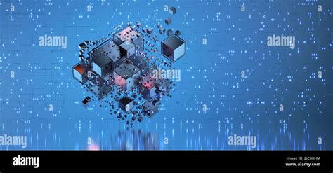 Blockchain Technology Concept Hi Tech Square Blocks Are Assembled Into