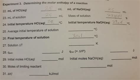 Experiment Determining The Molar Enthalpy Of A Chegg Com
