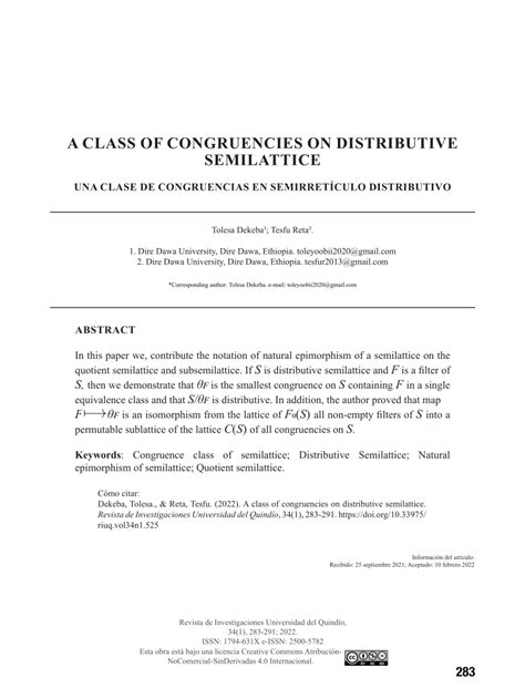 Pdf A Class Of Congruencies On Distributive Semilattice