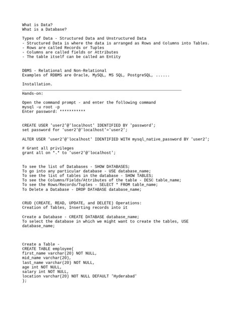 3asql Handson Table Creation Pdf Databases Relational Database