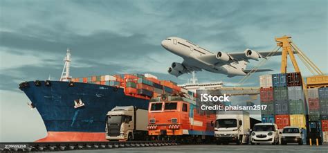 콘테이너 화물 운임 배 항구 화물 선창 야드 비행기 수송 기업 개념에 고속도로에 트럭 수송 콘테이너의 근수 수입품 수출 화물 운송에 대한 스톡 사진 및 기타 이미지 Istock