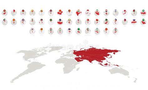 Circle Icons With Flags And Maps Of Asian Countries Alphabetically
