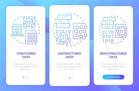 Premium Vector Types Of Big Data Blue Gradient Onboarding Mobile App Screen