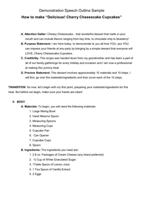 Demonstration Speech Outline Template Printable Pdf Download