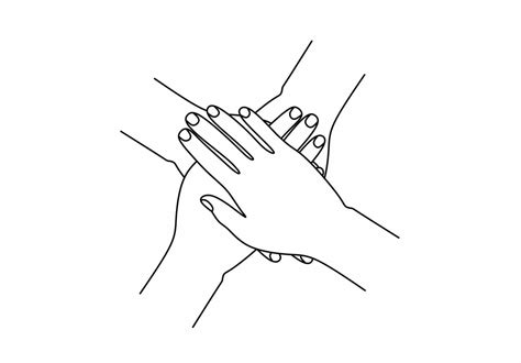 Four Hands Hold Together Line Icon Isolated On White Background Linear Style Sign For Mobile