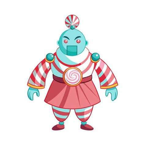 Cute Candy Robot Character Illustration With A Striped Outfit And