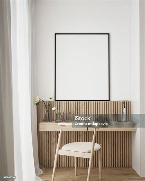 현대적인 인테리어 배경 거실 스칸디나비아 스타일 3d 렌더 3d 일러스트레이션의 포스터 프레임을 모의 0명에 대한 스톡 사진 및 기타 이미지 Istock