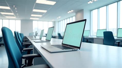 Computer Lab With Rows Of Laptops Or Desktops Stock Illustration Illustration Of Building