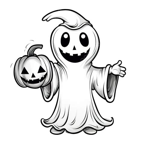 Ghost With Pumpkin In Hands Character Halloween Doodle Linear Pumpkin