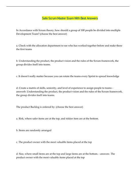 Safe Agile Advanced Scrum Master Exam Questions And Answers 2022 Safe Scrum Master Stuvia Us