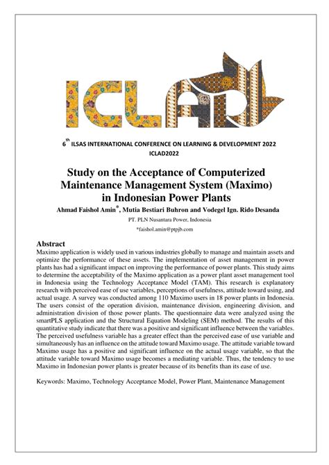 Pdf Study On The Acceptance Of Computerized Maintenance Management
