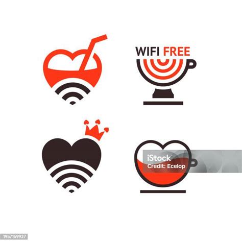와이파이 신호 인터넷 기호 세트 아이콘 컵 커피 무선 및 무료 와이파이 핫스팟 와이파이 영역 연결 벡터 일러스트 레이 션 0명에 대한 스톡 벡터 아트 및 기타 이미지