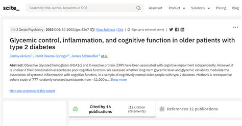 Citation Report Glycemic Control Inflammation And Cognitive Function In Older Patients With