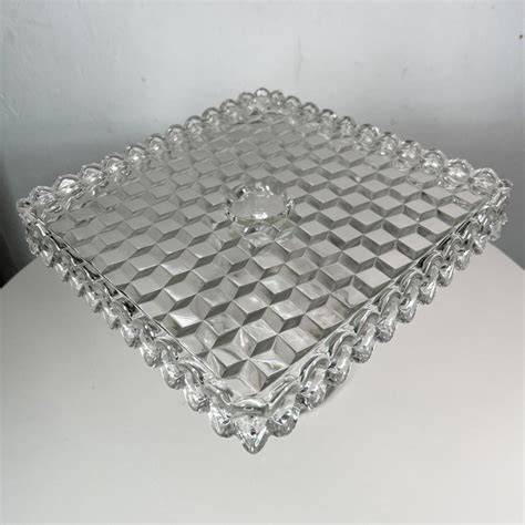Antique American Square Glass Pedestal Cake Stand Fostoria At 1stdibs