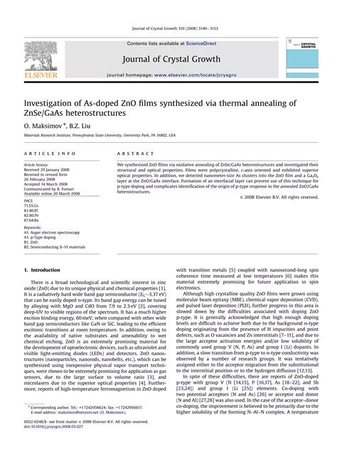Investigation Of As Doped Zno Films Synthesized Via Thermal Annealing Of Znse Gaas