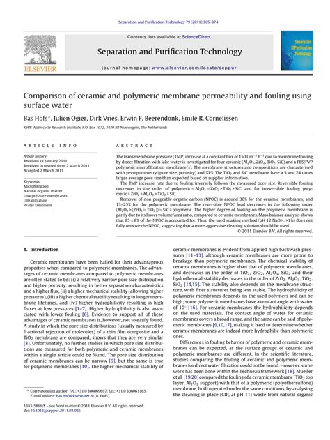 Pdf Comparison Of Ceramic And Polymeric Membrane Permeability And