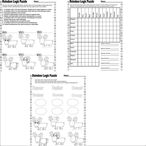 Reindeer Logic Puzzle Graph Reasoning Critical Thinking Skills Colors Christmas Math Made By