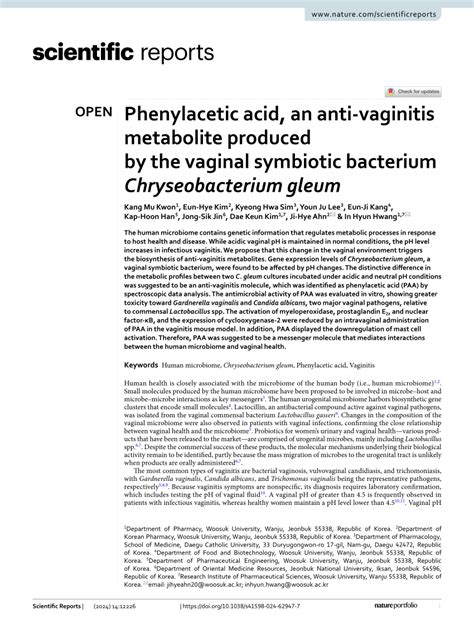 Pdf Phenylacetic Acid An Anti Vaginitis Metabolite Produced By The