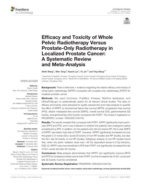 PDF Efficacy And Toxicity Of Whole Pelvic Radiotherapy Versus Prostate Only Radiotherapy In