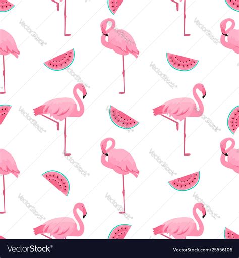 Flamingo And Watermelon Summer Tropical Seamless Vector Image