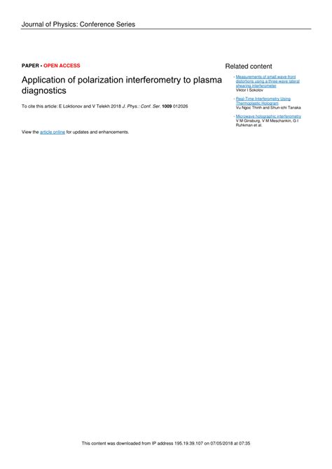 Pdf Application Of Polarization Interferometry To Plasma Diagnostics