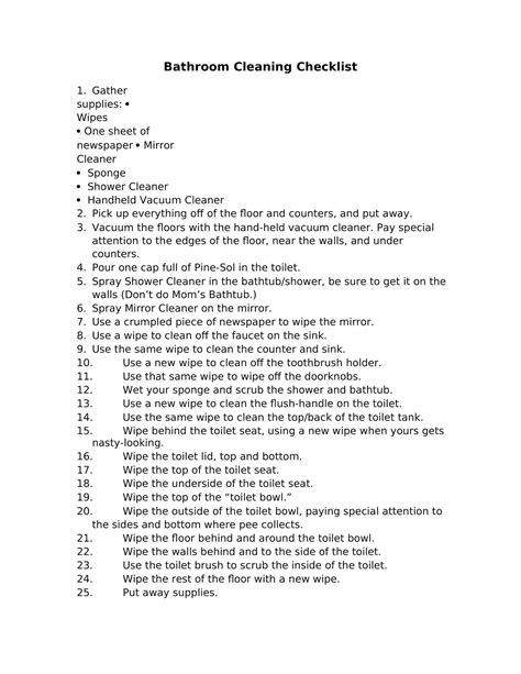 Bathroom Cleaning Inspection Checklist At Henry Christie Blog