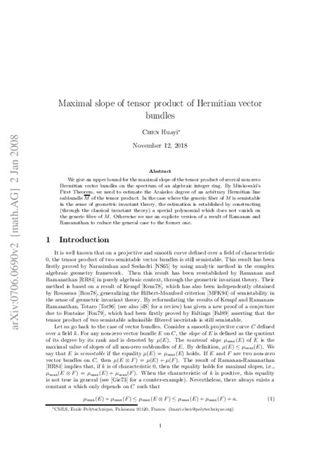 Pdf Maximal Slope Of Tensor Product Of Hermitian Vector Bundles