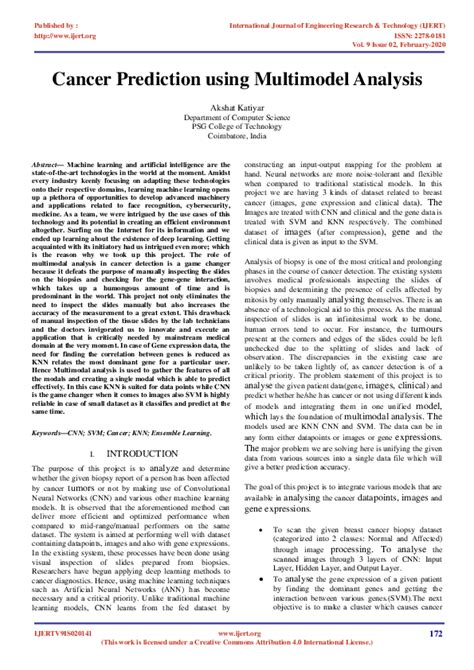 pdf ijert cancer prediction using multimodel analysis ijert journal