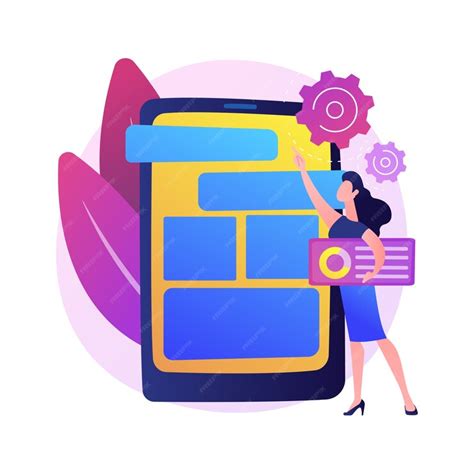 모바일 소프트웨어 최적화 Ui Ux 개발 스마트 폰 앱 인터페이스 설계 Devops 현대 가제트에 대한 응용 프로그램을 만드는 여성 무료 벡터