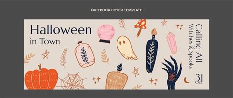 손으로 그린 할로윈 소셜 미디어 표지 템플릿 무료 벡터