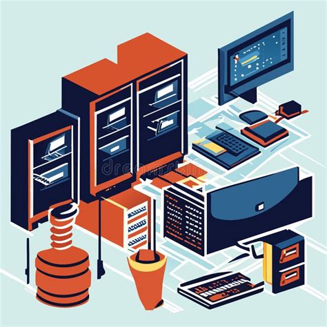 Data Center Isometric Composition With Computer And Server Room Elements Vector Illustration