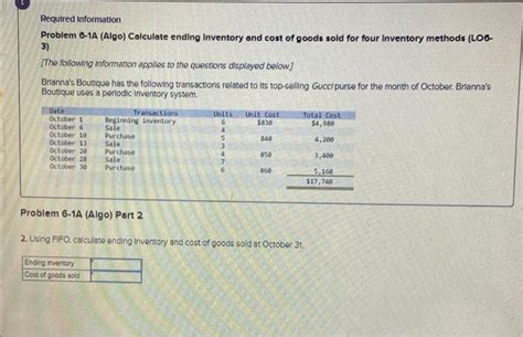Solved Required Information Problem 6 1a Algo Calculate