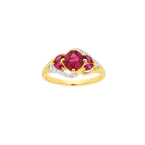 9ct Gold Created Ruby And Diamond Trilogy Ring In Red Prouds