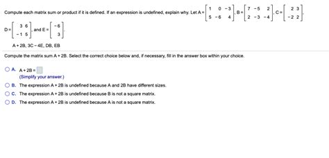 solved 1 0 3 compute each matrix sum or product if it is