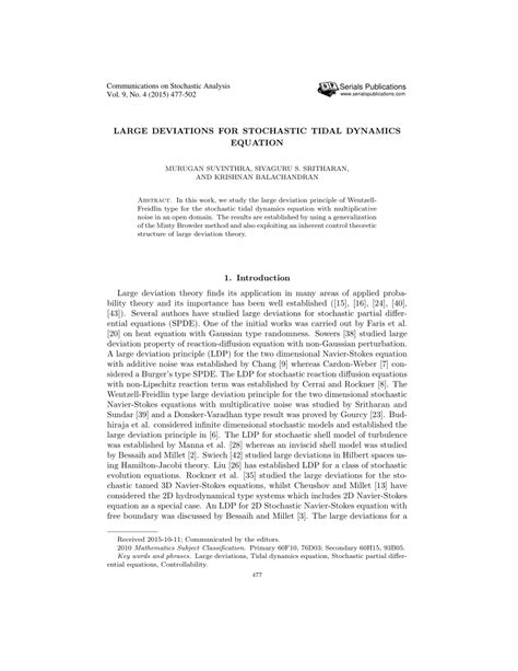 Pdf Large Deviations For Stochastic Tidal Dynamics Equation