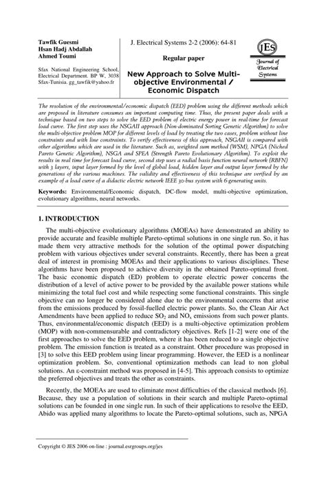 Pdf New Approach To Solve Multiobjective Environmental Economic