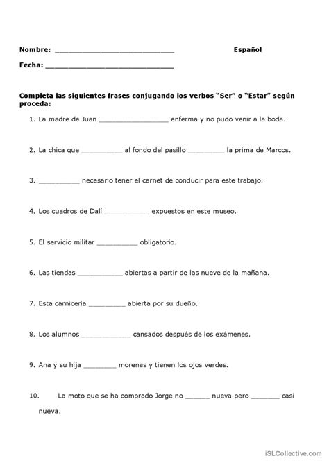 Verbo Ser O Estar General Gramma Español Ele Hojas De Trabajo Pdf And Doc