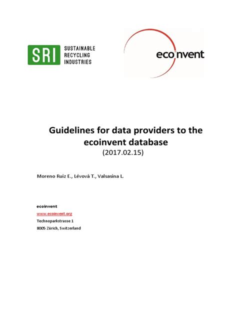 Guidelines For Data Providers To The Ecoinvent Database Pdf