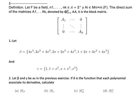 Solved Definition Let F Be A Field N NkA Z Y Chegg Com