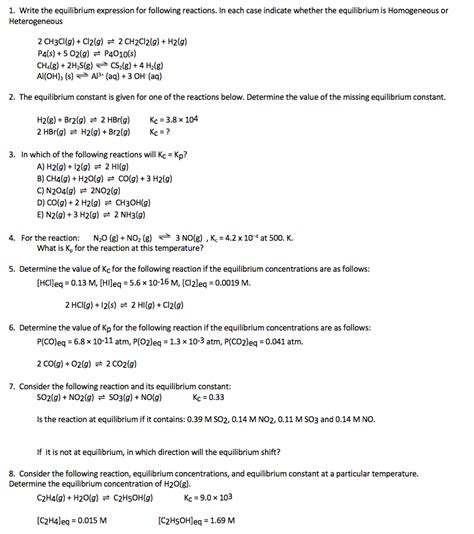 Solved Write The Equilibrium Expression For Following Chegg Com