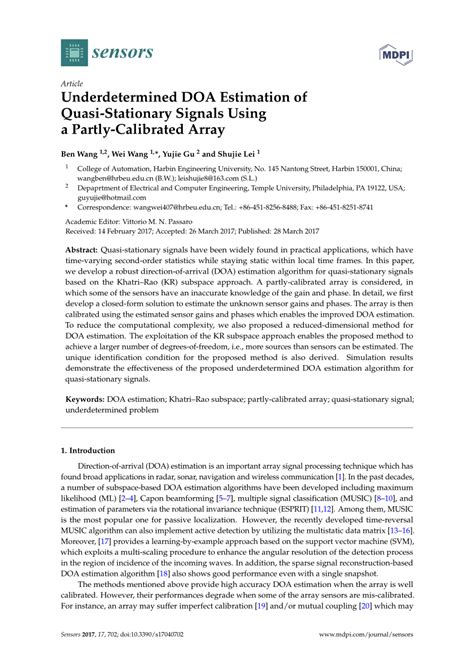 Pdf Underdetermined Doa Estimation Of Quasi Stationary Signals Using A Partly Calibrated Array