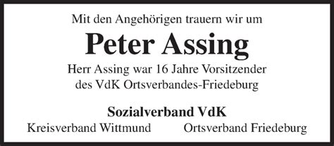 Traueranzeigen Von Peter Assing Nordwest Trauerde