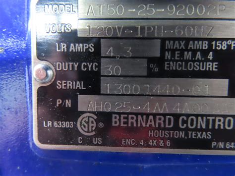 bernard controls actuator at50 25 92002p 4 3a 120v 1ph duty cyc 30 1year warranty integrity
